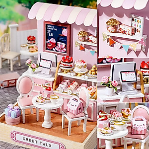 TuKIIE DIY Miniature Dollhouse Kit with Furniture, 1:24 Scale Creative Room Mini Wooden Doll House Plus Dust Proof for Kids Teens Adults(Sweet Talk)