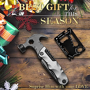 ACKZOT Hammer Multitool + 16 in 1 Card Multitool Set, Multi-Functional Camping Accessories, Men’s Gift, Unique Birthday Gift and Cool Gadgets for Him Dad Husband Boyfriend, Stocking Stuffers for Men