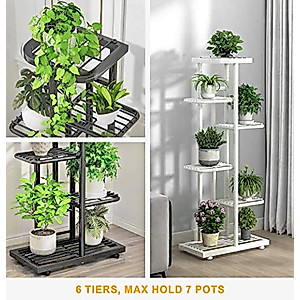 yeavs Plant Stand Shelf 6 Tier Indoor Outdoor, Flower Pot Holder Rack for 7 Pots, Plants Organizer Garden Home Office Living Room Balcony Patio (White)