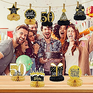 50th Birthday Decorations, Table Honeycomb Centerpiece, 50 Year Old Man and Woman Party Decorations Supplies, Honeycomb Decorations for for Man Women, Black and Gold Birthday Ornaments-9 Pieces