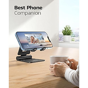 Nulaxy 2 Pack Dual Folding Cell Phone Stand, Fully Adjustable Foldable Desktop Phone Holder Cradle Dock Compatible with Phone 16 15 14 13 12 Pro Xs Xs Max Xr X 8, All Phones, Black & Silver