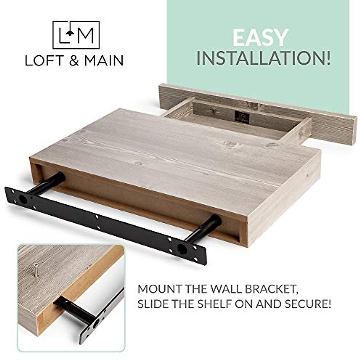 Floating Shelf with Drawer, Floating Nightstand for Bedroom - 16” Wall Shelf, White Floating Shelf with Storage, Floating Shelf for Office Bathroom Kitchen Floating Bedside Table (Grey Wood)