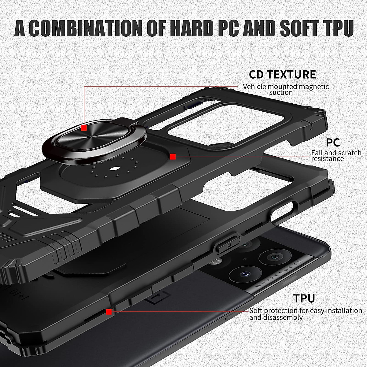 Ailiber Compatible with OnePlus 10 Pro Case, 1+ 10 Pro Case with Screen Protector, Ring Kickstand for Magnetic Car Mount, Heavy Duty Shockproof Protective Rugged Phone Cover for One Plus 10 Pro-Black