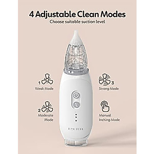 Nasal Aspirator for Baby, HAUTURE Baby Nose Sucker, Self-Cleaning Nose Cleaner for Toddler, 3 Suction Levels, 2 Modes, Nasal Tweezers, 5 Hours Fast Charge for 60 Days