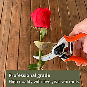 Hand Pruners with Leather Sheath. These 8.5" Bypass Pruning Shears have a forged aluminum handle and hardened steel blade.