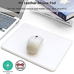 ProElife Mouse Pad Waterproof PU Leather Mousepad Dual-use for Home Office Business, Non-Slip/Noise-Reduction/Elegant Stitched Edge Laptop Computer Mouse Pad 9.8 x 7.5 inch (White)