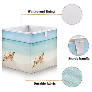 Beach Shelf Baskets for Organizing,Closet Storage Bins Large Collapsible Storage Baskets with Handles for Closet,11X11X11 In, Sandy Beach,ODK1295