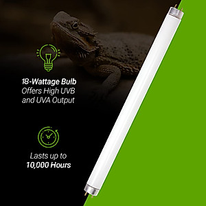 2 Pack 18W-Watt T8 Reptile Light Desert UVA UVB 10.0 Fluorescent Tube - 24" Terrarium Hood Light Suitable for Desert Reptile Lizards Bearded Dragons & More Promotes Natural Behavior UVB Bulb (24 Inch)