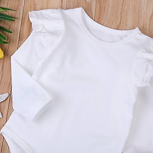 Infant Baby Girl Basic Ruffle Long Sleeve Cotton Romper Bodysuit Tops Clothes (White, 18-24 Months)