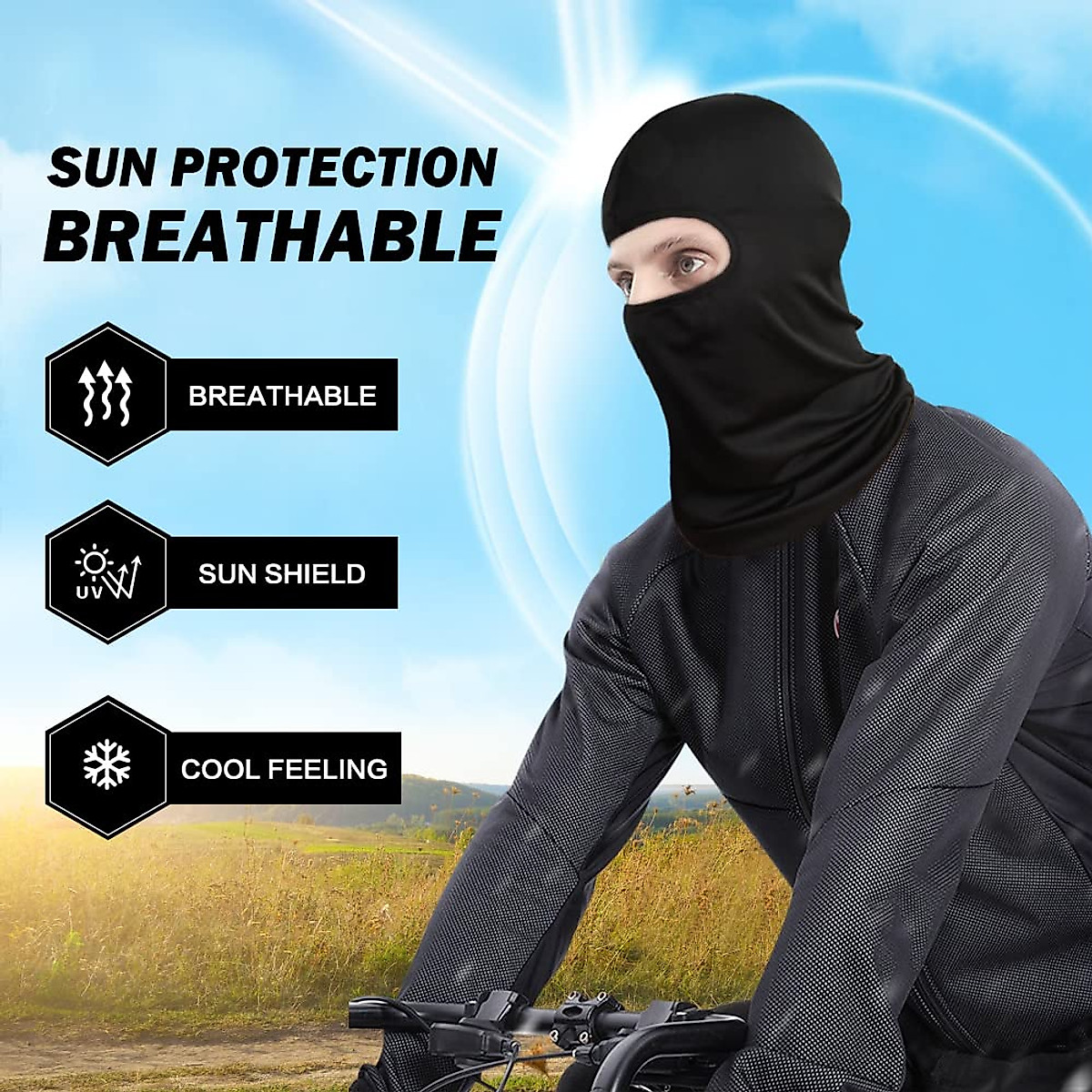 SUNLAND Black Balaclava Motorcycle Cycling Bike Bandana Hiking Skateboard Head Sock 6 Pack