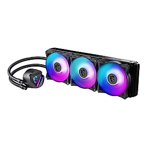 MSI MAG Series CORELIQUID 360R, aRGB CPU Liquid Cooler (AIO): Rotatable Blockhead Design, 360mm Radiator, Triple 120mm aRGB PWM Fans, Rotatable Cap (Renewed)