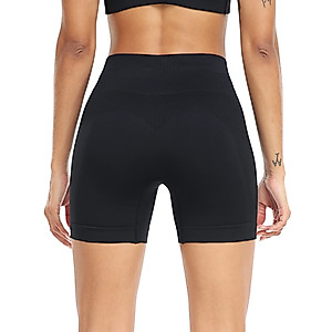 SALSPOR Workout Shorts Women, High Waist Seamless Gym Spandex Shorts(A,Black,M)