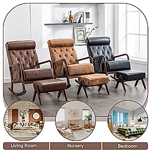 GEEVIVO Rocking Chair Nursery, Glider Rocker with Ottoman High Backrest Recliner Chair Upholstered Fabric Lounge Chairs for Baby and Mom Modern Rocking Armchair Indoor for Living Room Bedroom(Brown)
