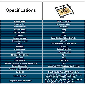 ZBAITU A40 Laser Engraver, 80W Laser Engraving Cutting Machine, 10W Optical Power High Accuracy Lazer Engraver Cutter for Metal and Wood Acrylic Leather DIY, Logo Carving, Support LightBurn