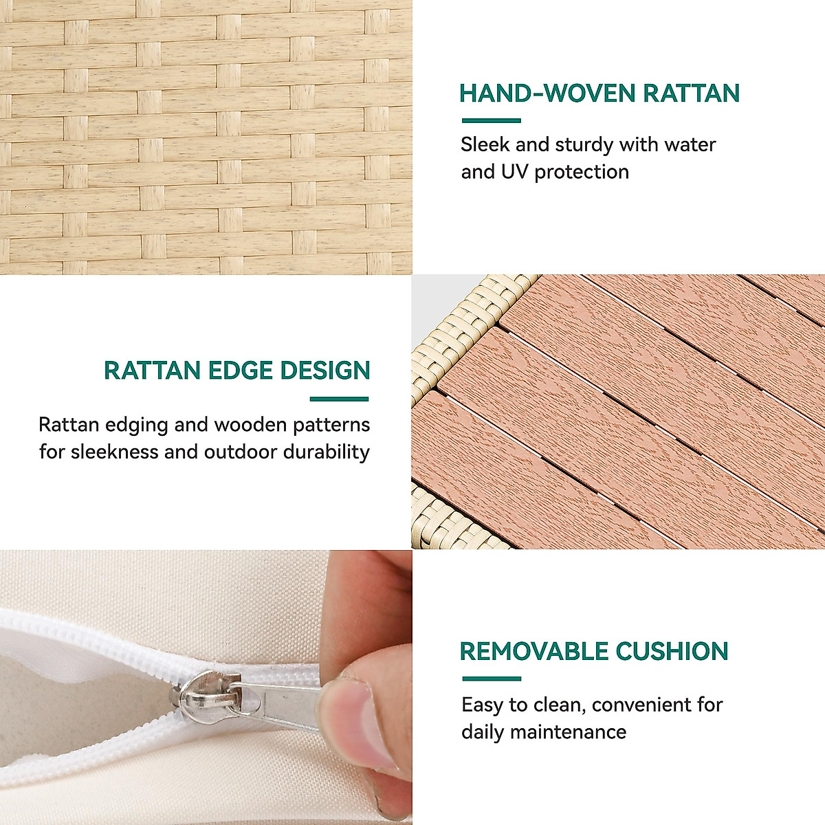 YITAHOME 6-Piece Patio Wicker L-Shaped Furniture Set, All-Weather Rattan Outdoor Conversation Sofa Set for Backyard Deck with Soft Cushions,Ottomans and Plastic Wood Dining Table (Light Brown+Beige)