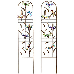 SUNNYPARK Set of 2 Dragonfly Metal Garden Trellis for Climbing Plants, Decorative Vegetables Flowers Vine Trellis for Outdoor Patio 60'' H x 11'' W