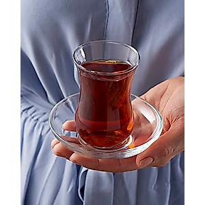 Pasabahce Premium Turkish Tea Glasses and Saucers, Set of 12, Perfect for Tea Party, Gifts, Housewarming, Weddings, Aniversary