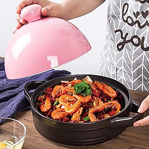 MYYINGBIN Orange Tagine Pot Heat-Resistant Ceramics Slow Cooker Micro Pressure Cooker Clay Casseroles with Anti-Scalding Handle, 21.5cm
