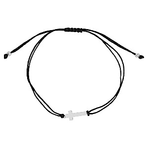Silpada 'Simplex Cross' Black Cord Cross Bolo Charm Bracelet in Sterling Silver, 10"