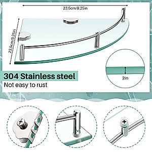 4 Pcs Corner Shower Shelf 2-Tier Glass Corner Shelf Stainless Steel Wall Mounted Corner Bathroom Organizer for Storing Bottle Shower Gel Shampoo Brush, 9.25 Inches