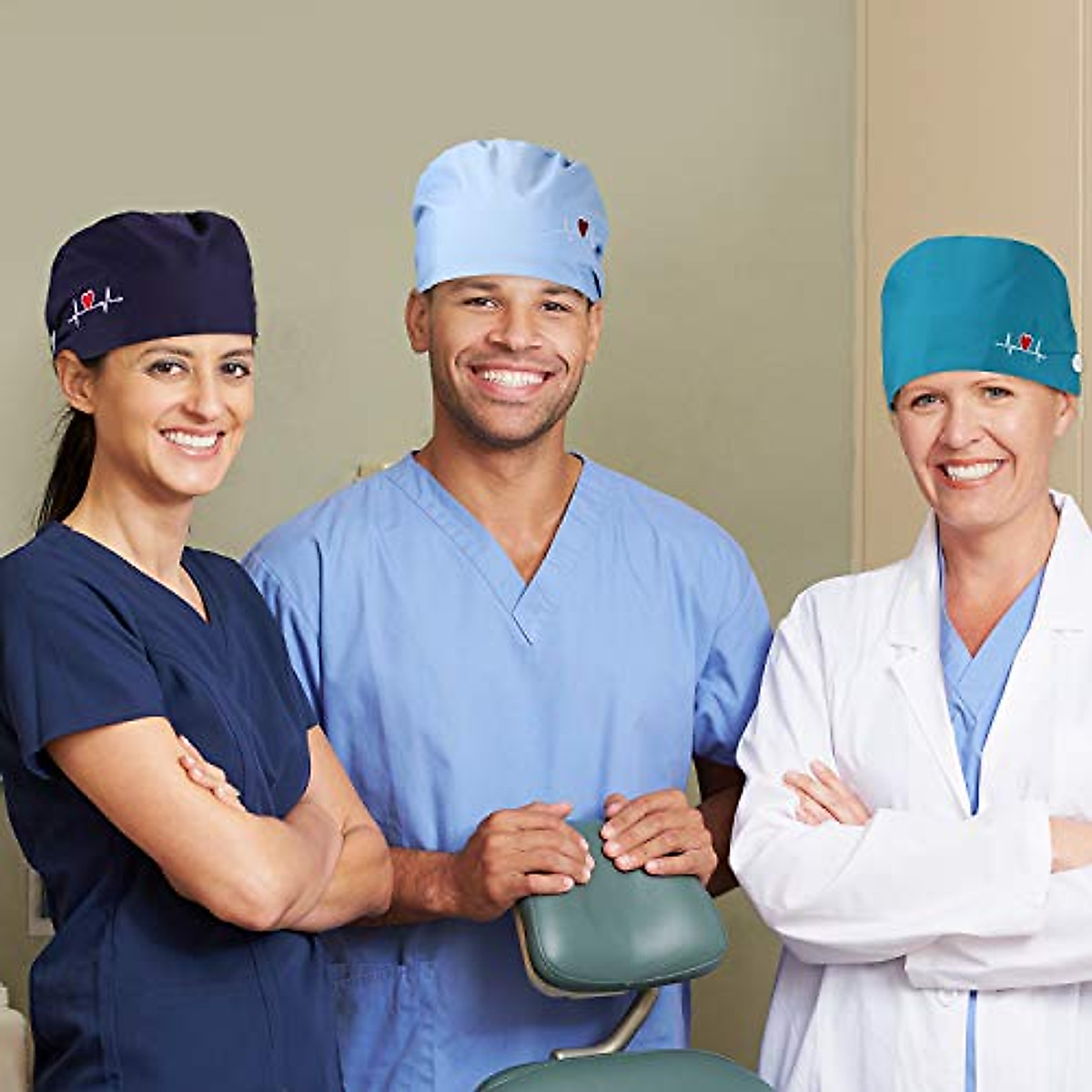 12 Pieces Bouffant Nursing Scrub Surgical Cap Adjustable Button Hats Sweatband Gourd Shaped Hats for Women Men, 12 Colors Multicoloured