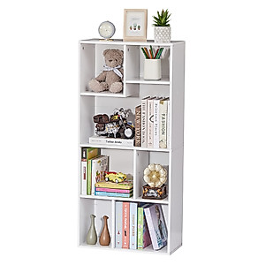VECELO 42 Inch High Bookcase, 4-Tier Modern Storage Cabinet with Height Difference Shelves for Standard Textbooks, Floor Standing, 7 Cubes, Horizontal Available, Easy Assembly, Pearl White