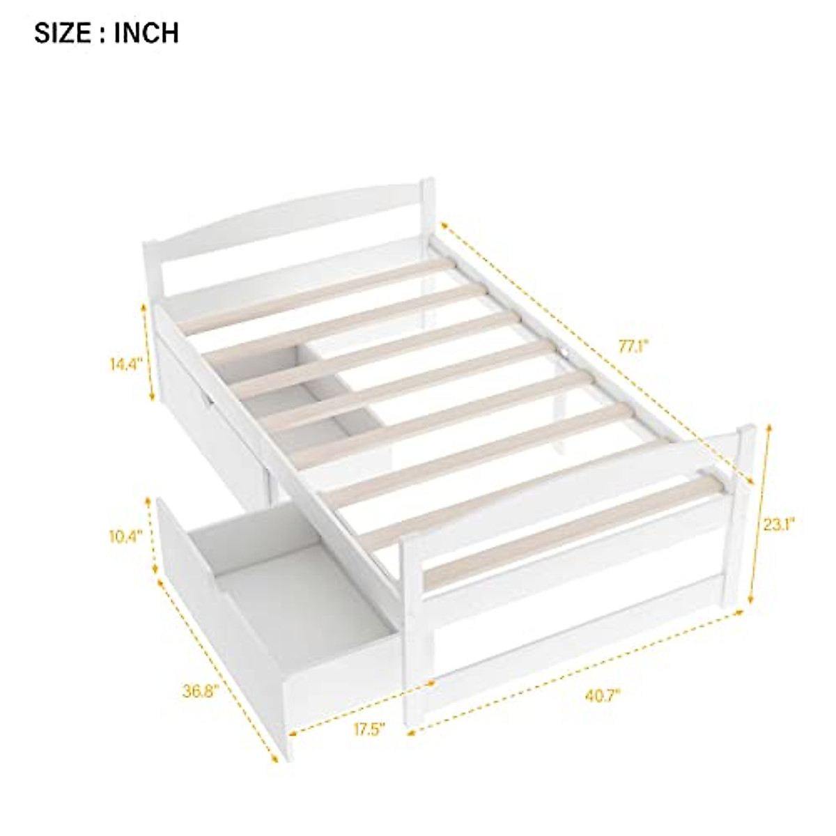 Heliosphere Twin Size Solid Wood Daybed with 2 Storage Drawers, Due Use Sofa Bed with Sturdy Wooden Slat Support, No Box Spring Needed for Boys Girls Teens Adults Guest, Easy Assemble (White)