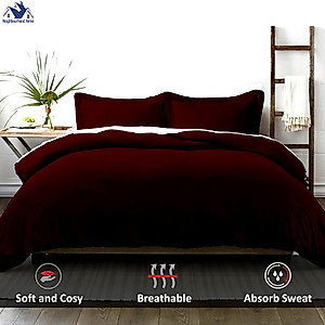 True-Luxury 400-Thread Count 100% Egyptian Cotton 3 Piece Duvet Cover Set King (104"x90") Zipper Closure Hotel Quality, Long Staple Egyptian Cotton Sateen Weave Easy Care - [King-Wine Solid]