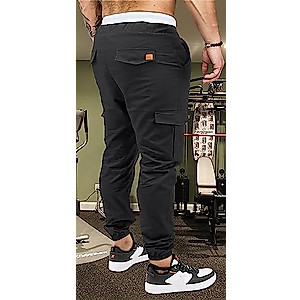 OUTSON Mens Fashion Joggers Sports Pants Casual Cotton Cargo Pants Gym Sweatpants Trousers Mens Long Pant Black