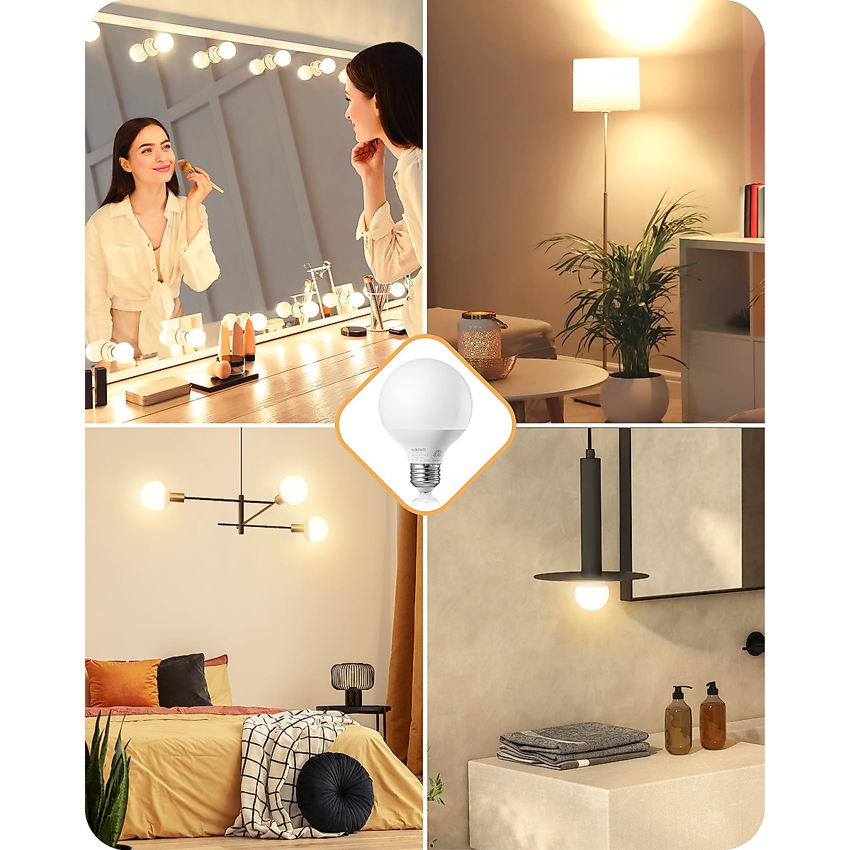 EDISHINE G25 LED Globe Light Bulbs, CRI90+ Makeup Bulbs, 5W Equivalent 25W, LED Vanity Light Bulbs for Bathroom, Makeup Mirror Light Bulbs, 2700K Warm White 450LM, E26 Base 4 Pack Non-dimmable