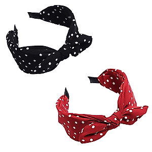 2Pcs Polka Dot Print Bowknot Headband Wide Band Cloth Hairbands Hair Hoop Headwrap Hair Accessories for Women Girls, DuoGo-140