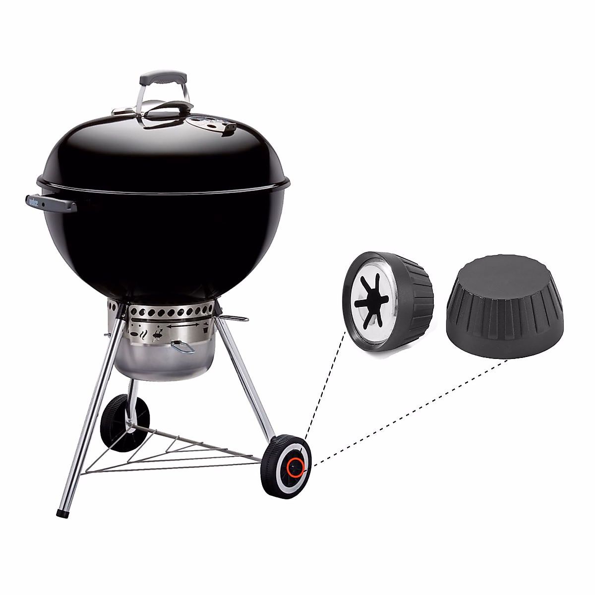 987101 Wheel Hub Caps Replacement Parts for Weber Charcoal Kettle Grill and Old Weber Genesis Grill Wheel Axle Hubcap Push on Axle Cap Retainer BBQ Grill Kenmore Grill Wheels Parts 2pcs