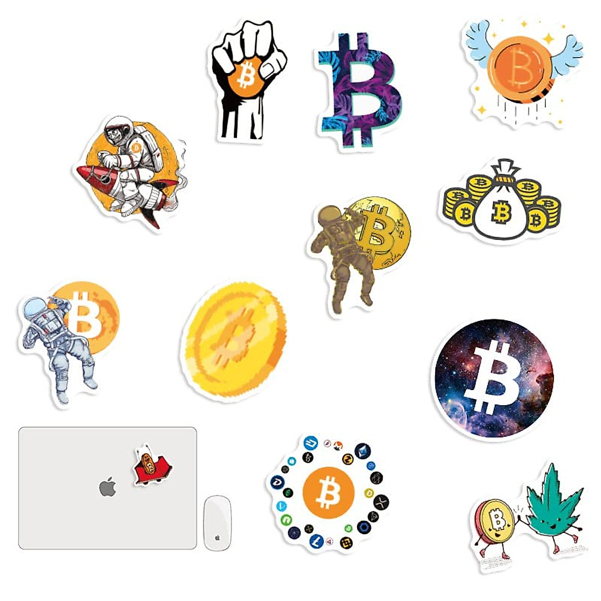 50 Pcs Bitcoin Stickers Digital Currency Stickers for Water Bottle Laptop Skateboard Luggage Guitar Car Motorcycle Bike Vinyl Waterproof Crypto Stickers Pack Suitable for Teens Adults