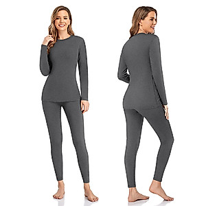 SIMIYA Thermal Underwear Set for Women Long Johns with Fleece Lined Long Sleeves Base Layer Set Top Bottom Grey