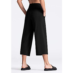 THE GYM PEOPLE Bootleg Yoga Capris Pants for Women Tummy Control High Waist Workout Flare Crop Pants with Pockets (Large, Black)