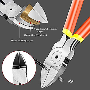 MONVICT Wire Cutters, 6 inch Precision Flush Side Cutters with Longer Cutting Edge Ultra Sharp & Powerful Heavy Duty Pliers, Ideal for Cables, Wires, Zip Ties, Electrical & Any Clean Cut Needs