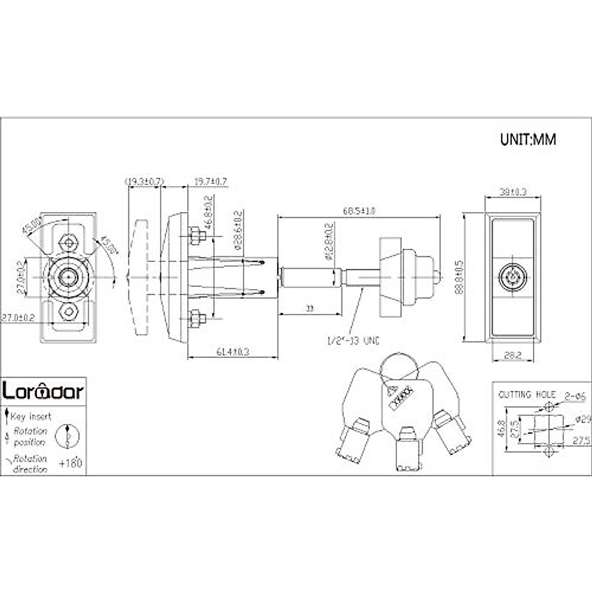 LORADAR Vending Machines Lock T Handle Vending Machine Lock Adjustable Locking Force, Impact Resistance, Quick Locking with 3pcs Keys