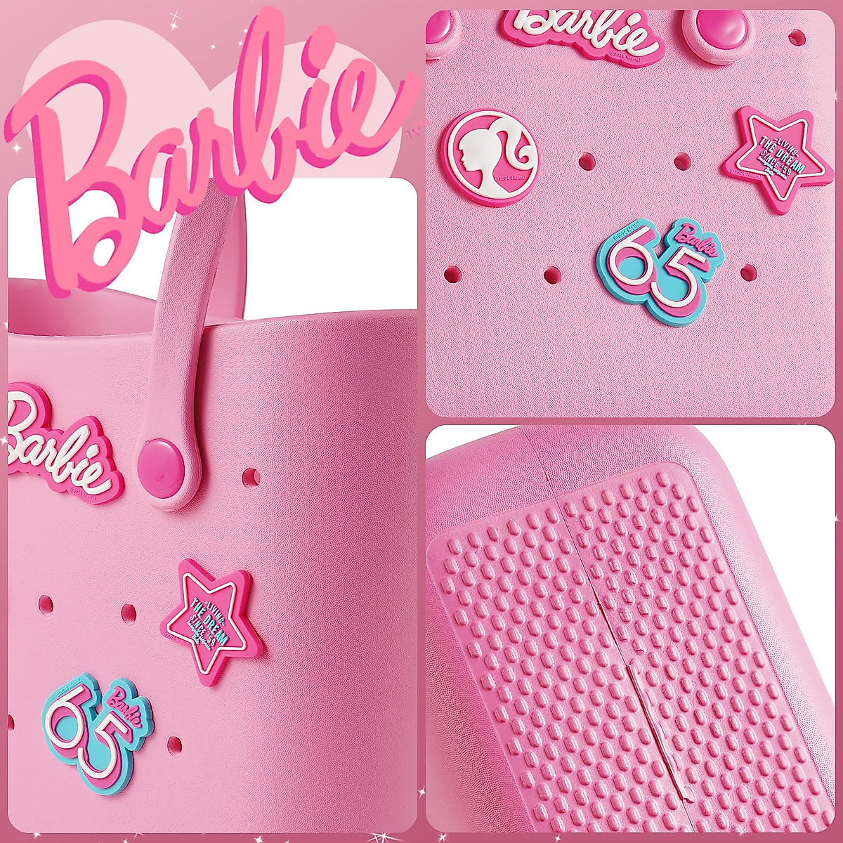 MINISO Barbie Lunch Bag For Women Lunch Tote Bag Cute Crocs Design Durable Lunch Bags For Girls Suitable Size Pink With Handle Cute Bento Bags Barbie Daylight Shiny Series