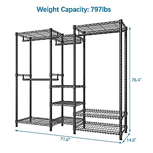 VIPEK V8i Basic Wire Garment Rack Heavy Duty Clothes Rack with Adjustable Shelves & Shoes Racks, Freestanding Wardrobe Closet for Bedroom, Metal Clothing Rack for Hanging Clothes, Black