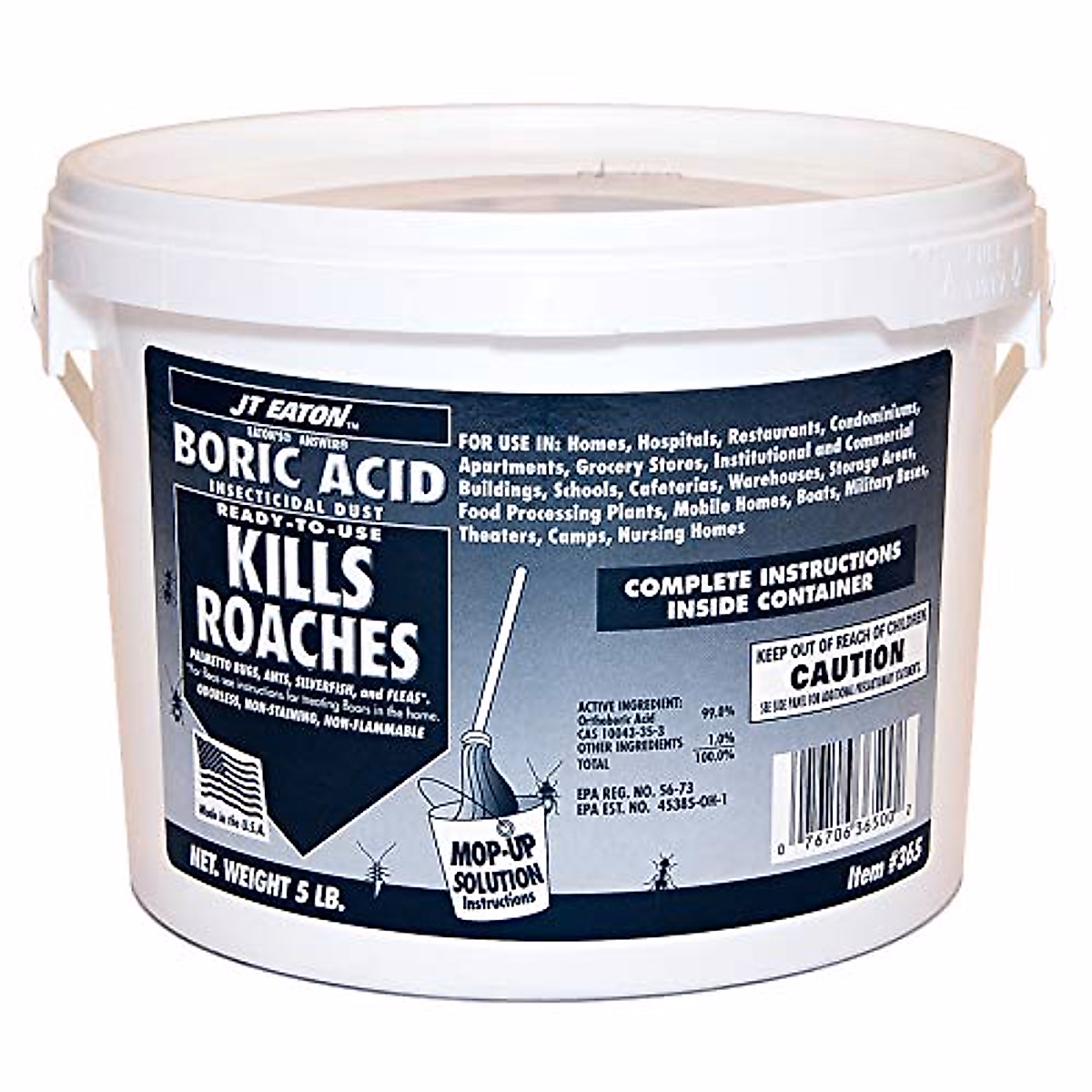 JT Eaton 365 Answer Boric Acid Insecticidal Dust, 5 lbs Resealable Pail (Pack of 4)