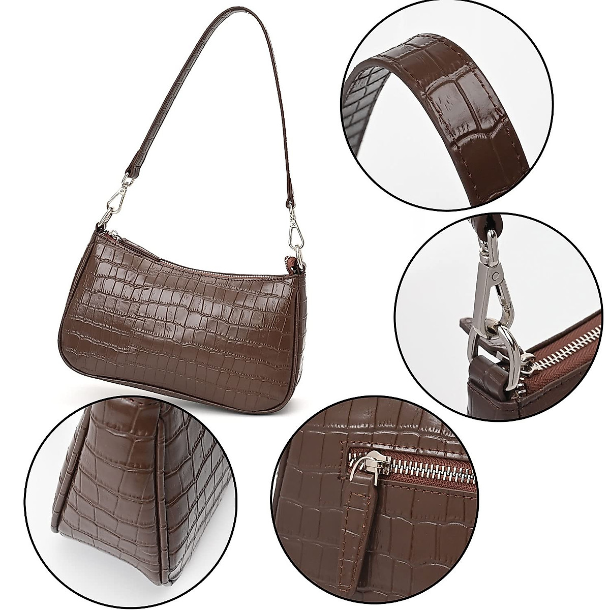 Women Genuine Leather Small Shoulder Bag Crossbody Classic Clutch Purses 90s Y2k Bags (Coffee)