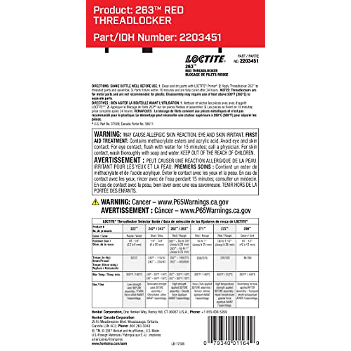 LOCTITE 263 Threadlocker for Automotive: High-Strength, Oil Tolerant, High-Temperature, Fluorescent, Anaerobic, Heavy Duty Applications | Red, 6 ml Tube (PN: 2203451)