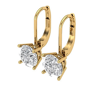 Clara Pucci 4 ct Brilliant Round Cut Drop Dangle Clear Simulated Diamond 14k Yellow Solid Gold Earrings Lever Back
