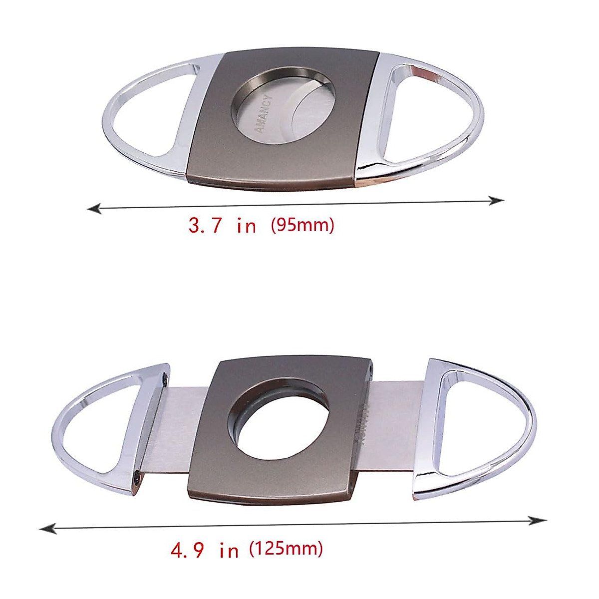 AMANCY Elegant Handmade Brown Leather Cedar Wood Lined 4 Cigar Humidor Case with 3 Triple Jet Flame Cigar Lighter and Cutter，Suitable for Holding Big and Fat Cigars