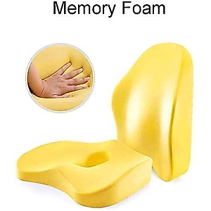 OJOINK Seat Cushion and Lumbar Support Pillow, Office Chair Memory Foam Car Seat Cushion, Ergonomic Desk Chair Cushion for Tailbone, Back Pain, Sciatica Relief