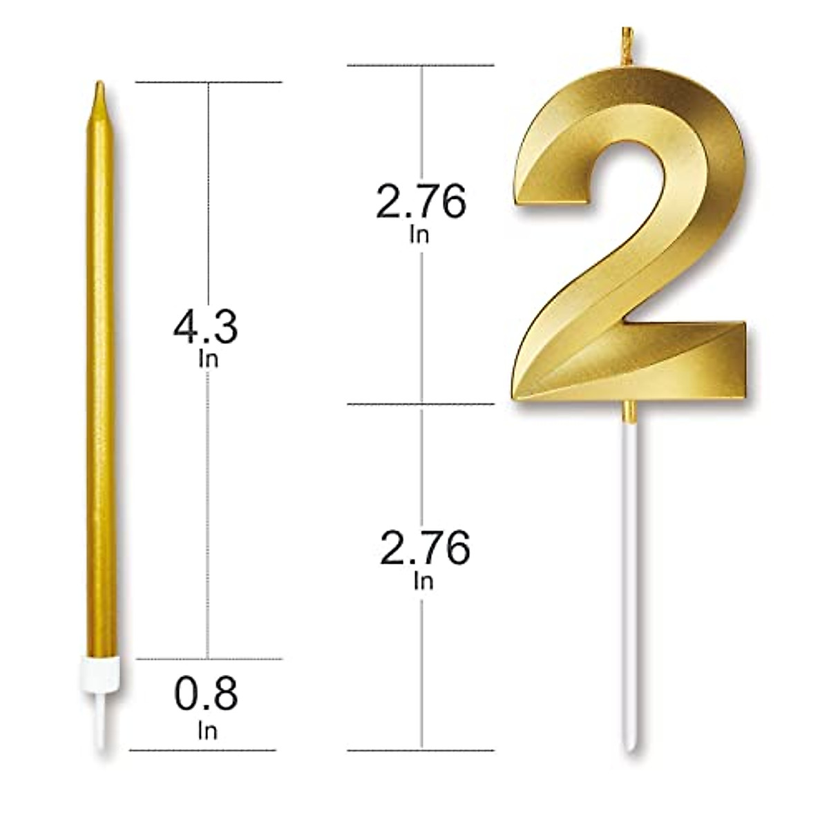 Comluge 5.5 Inch Gold Number 2 Birthday Candle 12 Pcs 5.2 Inch Gold Tall Long Birthday Candles (2, Gold)