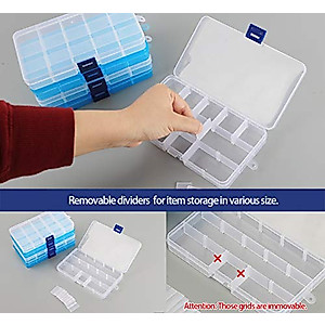 6 Pack Plastic Bead Organizer Storage Box with Compartments Containers with Adjustable Dividers Clear Storage Box for Earring Jewelry Beads Fishing Sewing Craft Supplies, 15 Grids
