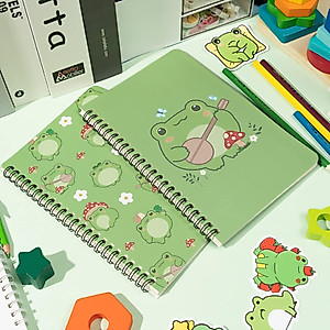 L1rabe 2 A5 Frog Spiral Notebooks Spring Back to School Cute Frog Playing Banjo Mushroom College Ruled Hardbound Notebooks, Travel Journal Diary Notepad for Kids Teens Students Easter Birthday Gifts