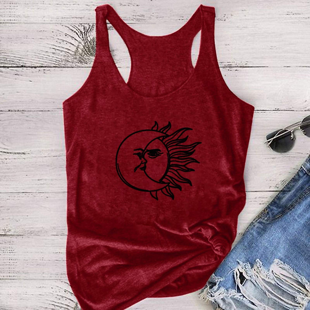 Padaleks Tank Top for Women Funny Letters Print Sleeveless T-Shirt Vest O-Neck Casual Graphic Tees Summer Tunics