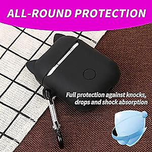 Cat Airpod Case Black Whisker Cat Kitty Fun Funny Designer Unique Shell 3D Cartoon Animals Full Protection Shockproof Soft Silicone Charging Case Cove with Keychain for Men Girls Women Boys